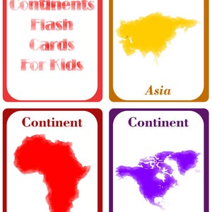 Continents Flash Cards for Kids - PDF and JPG Download - Etsy