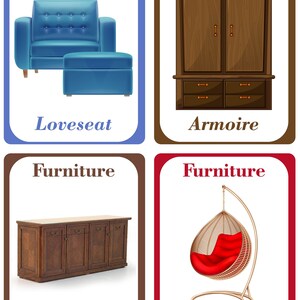 Furniture Flash Cards for Kids - Sofa, Table, Bed, Chair, and More ...