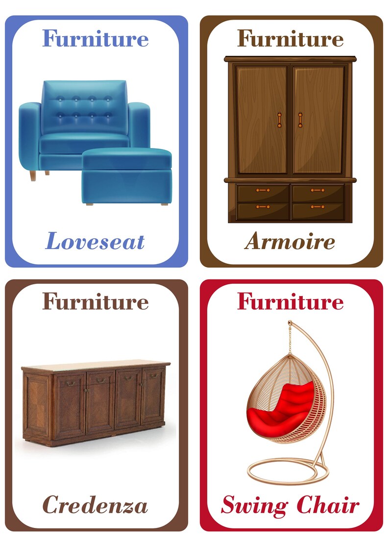 Furniture Flash Cards for Kids – Educational JPG & PDF - Etsy