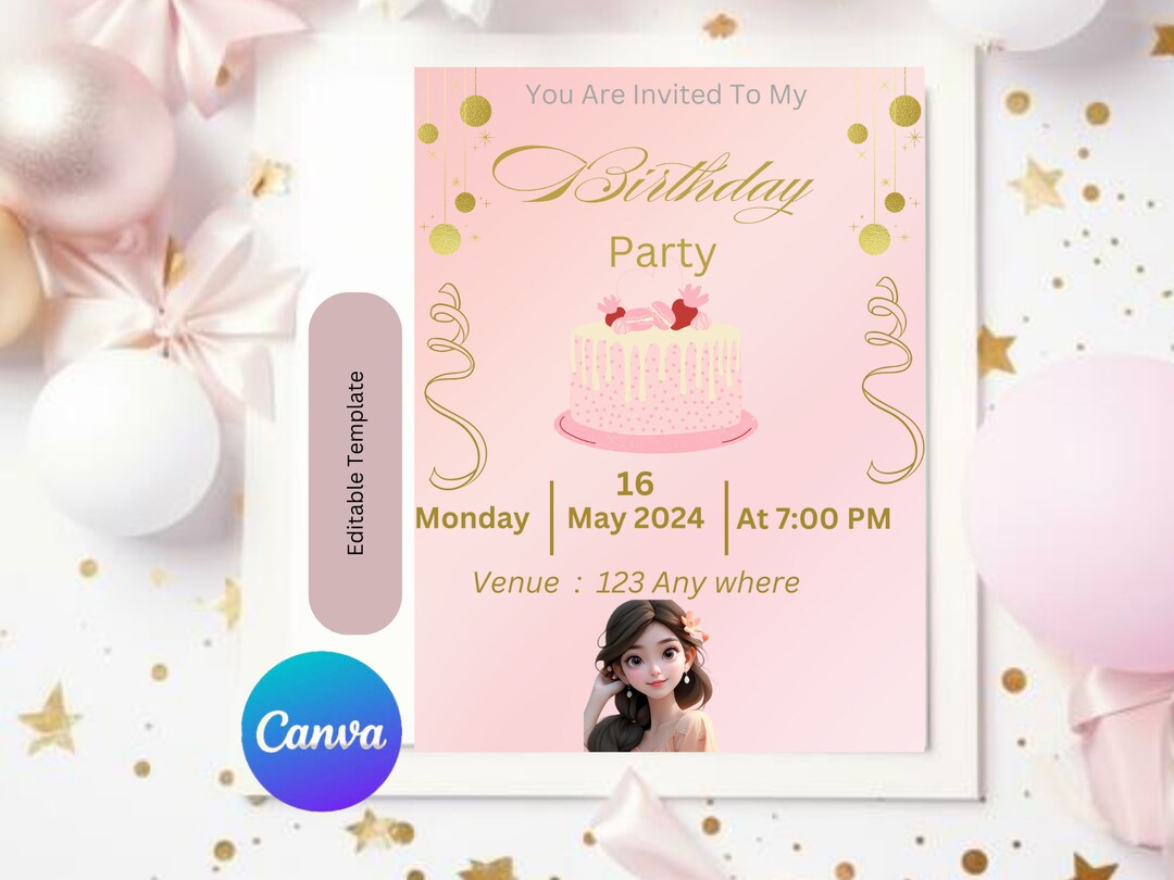 Editable Canva Birthday Invitation Cards - Customizable Templates for ...