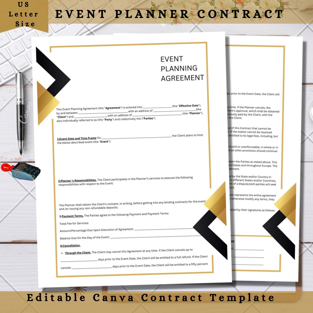 Event Planner Contract Template | Wedding Planning Agreement (canva) - Etsy