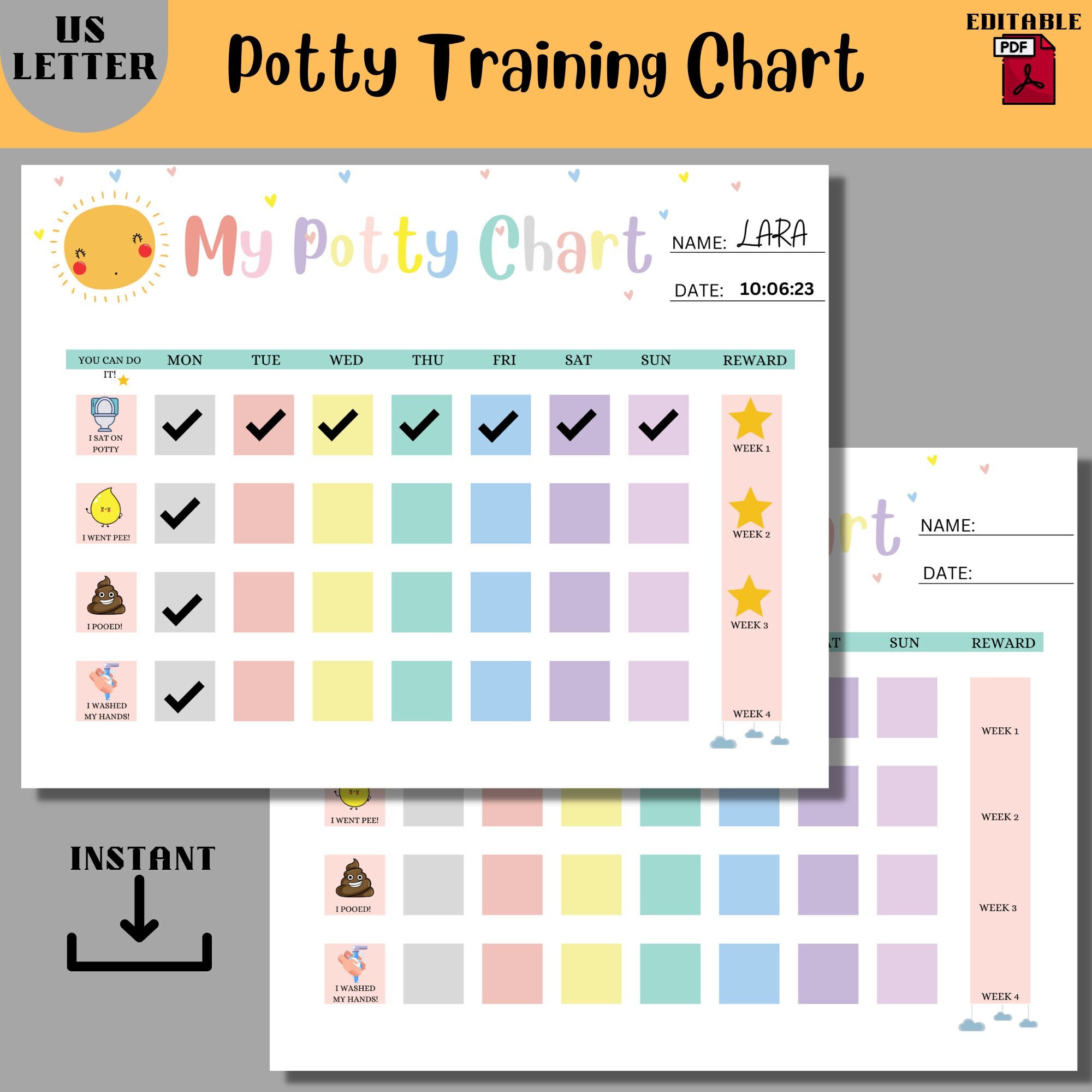 Editable Potty Chart Potty Training Chartcustom Sticker Chartpotty ...