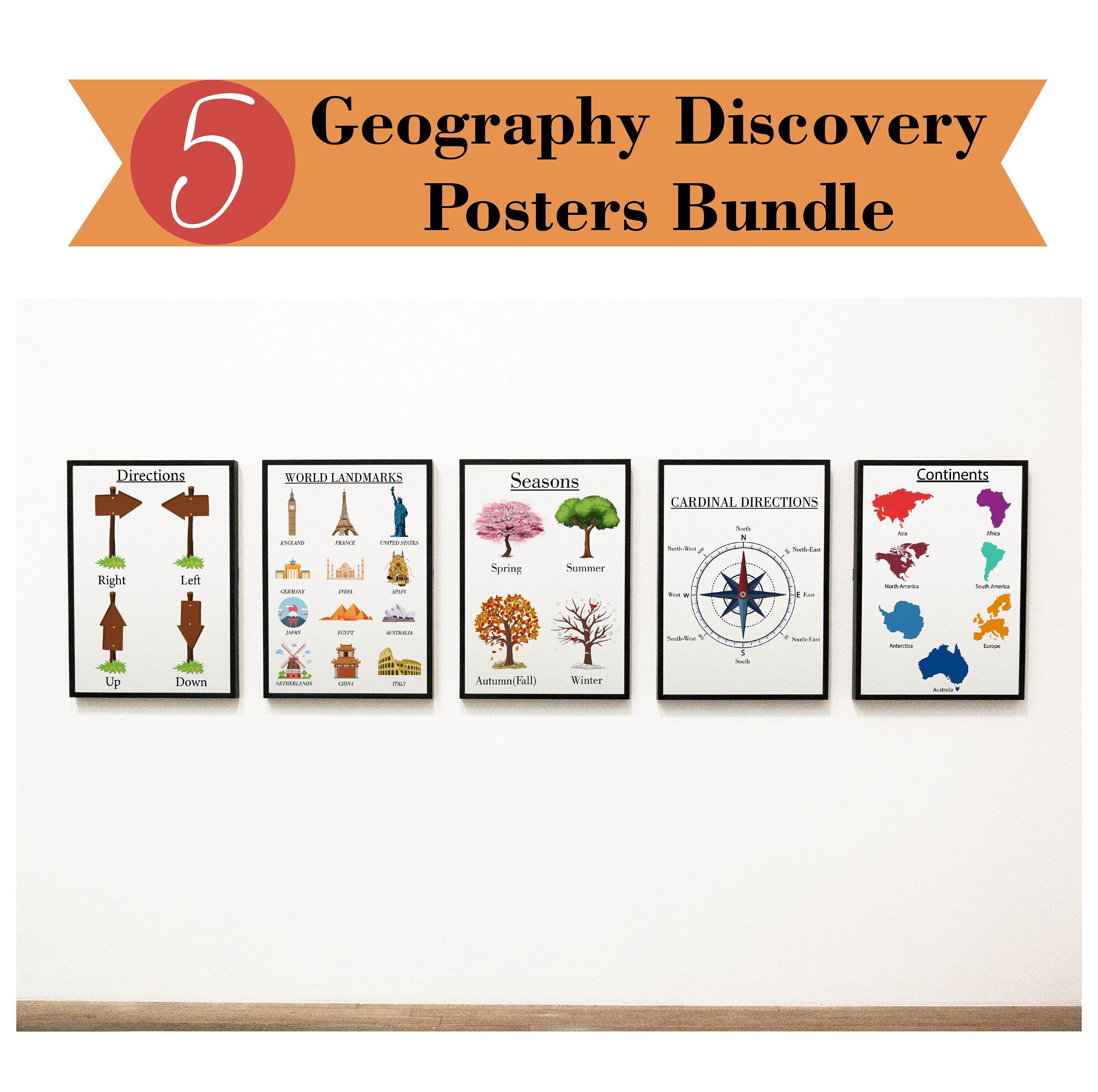 Geography Discovery Poster Bundle Continents, Cardinal Directions ...