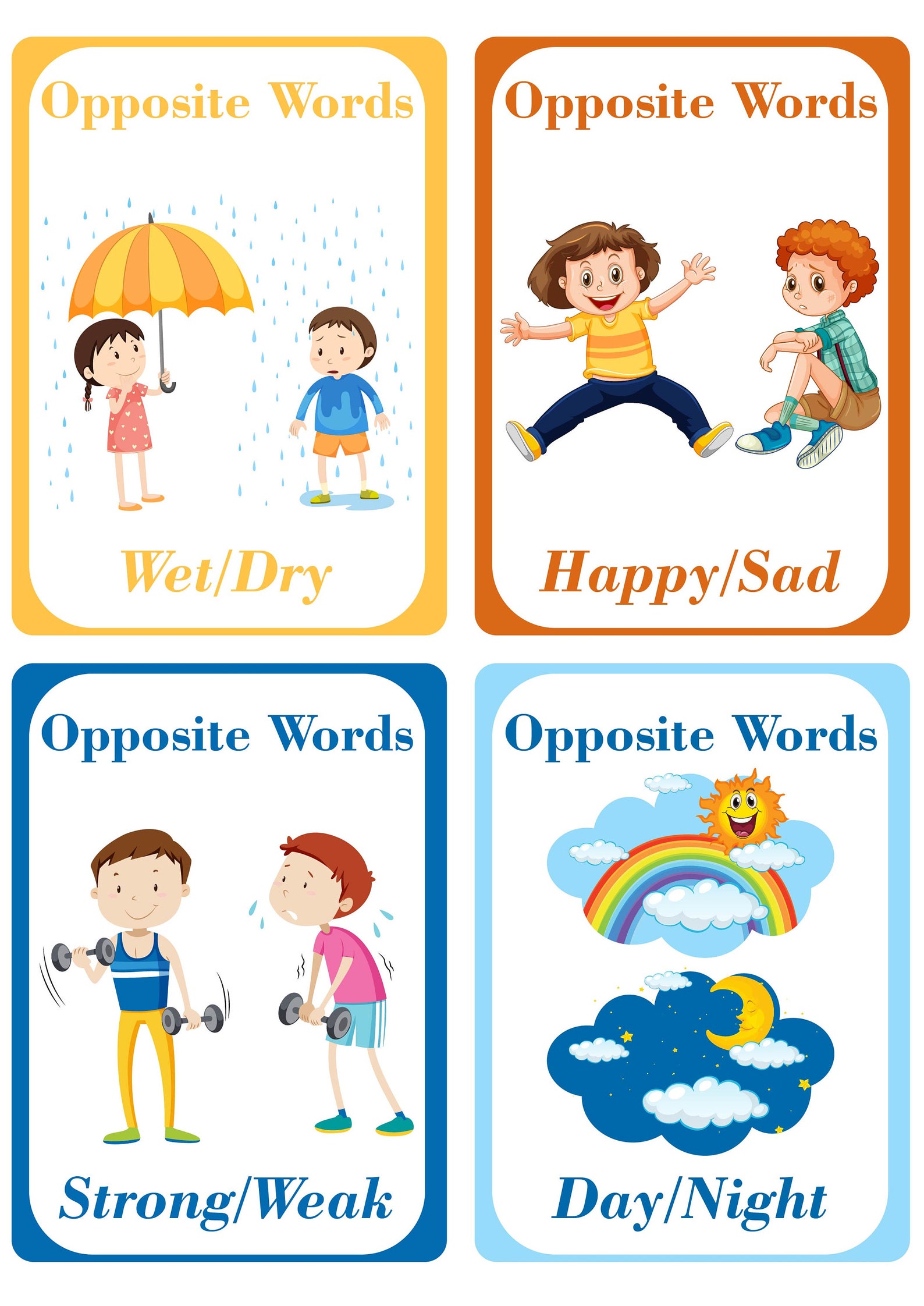 Opposite Words Flash Cards for Kids – Printable Educational Game (PDF ...