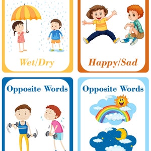 Opposite Words Flash Cards for Kids - Hot/cold, Big/small, Light/dark ...