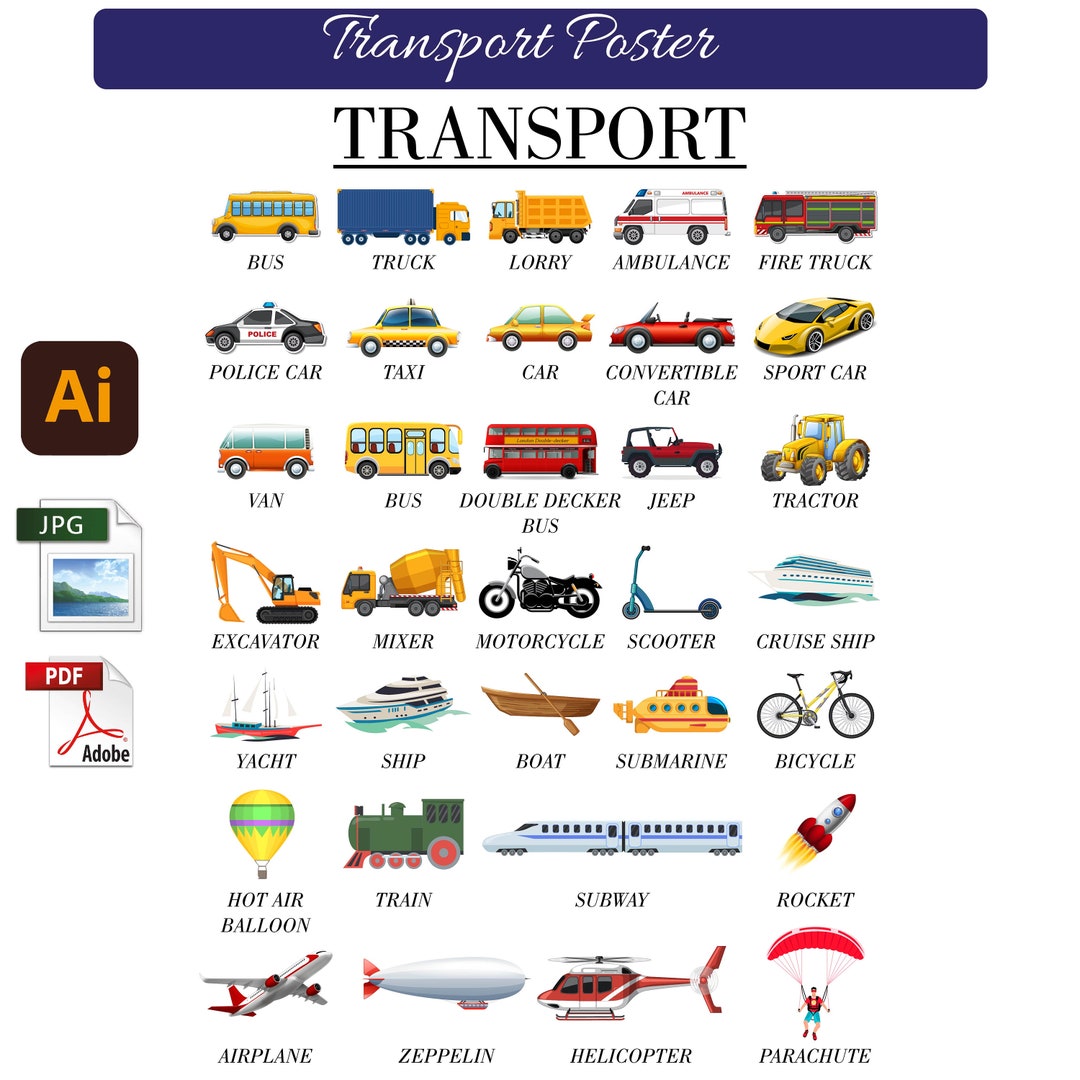 Transport Kids Poster PDF Printable JPG Instant Download - Etsy