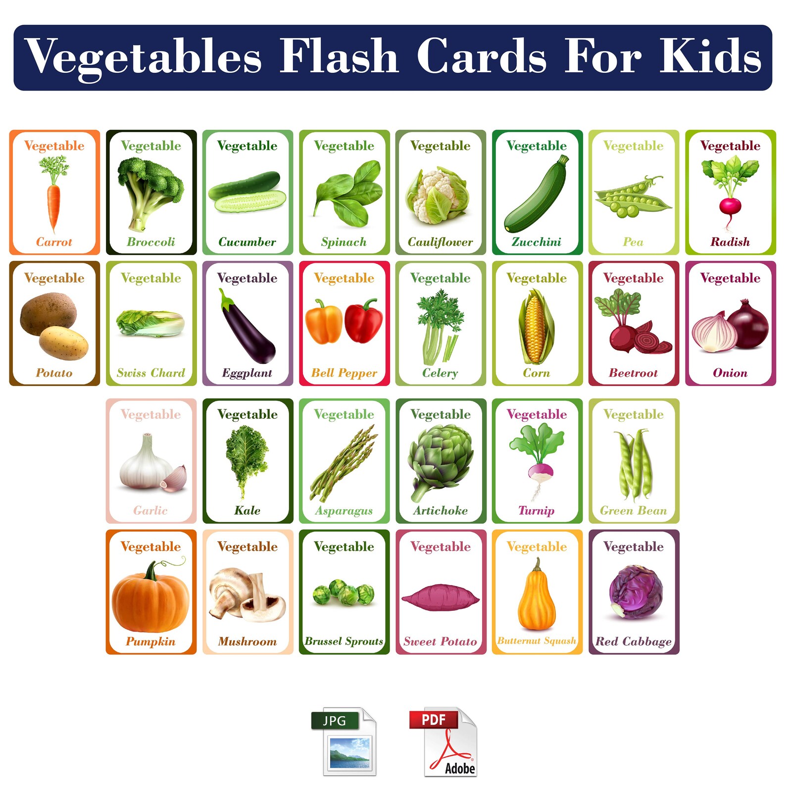 Vegetable Cards Flash Cards for Kids Educational and Fun Learning Tool ...