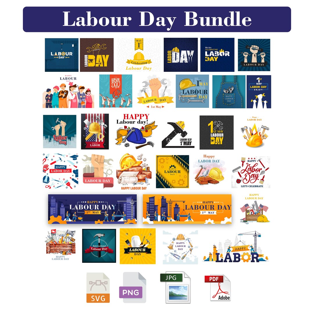 Labour Day Clipart Bundle – 32 USA Holiday Designs (svg, Pdf, Png, Jpg ...