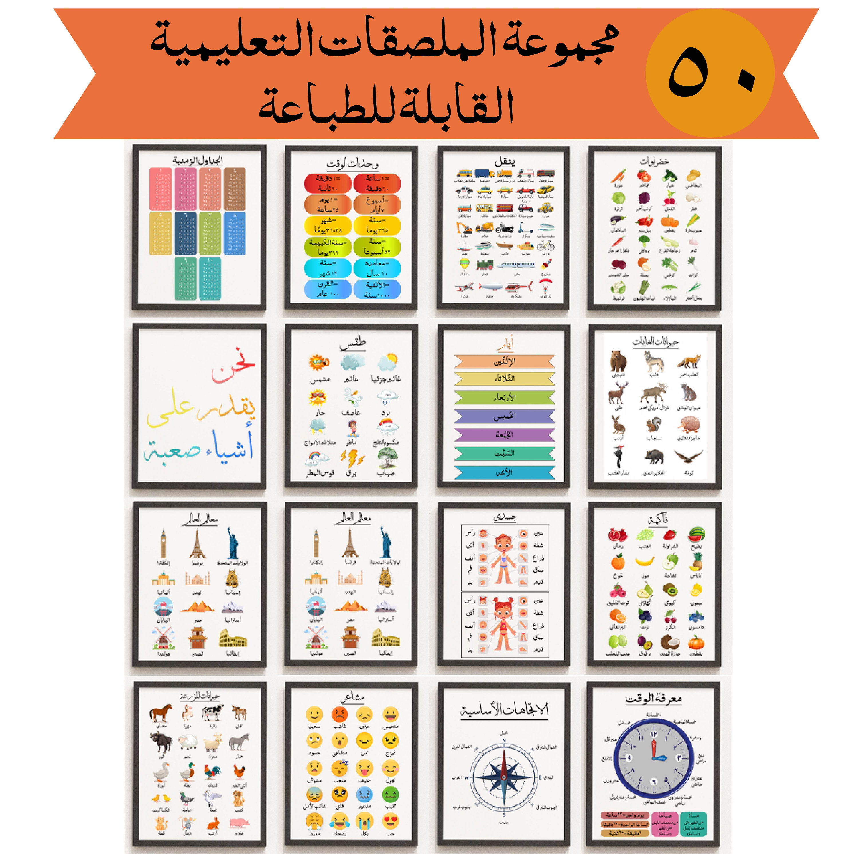 Arabic Learning Poster Bundle for Kids - Educational Set of 50 Posters ...