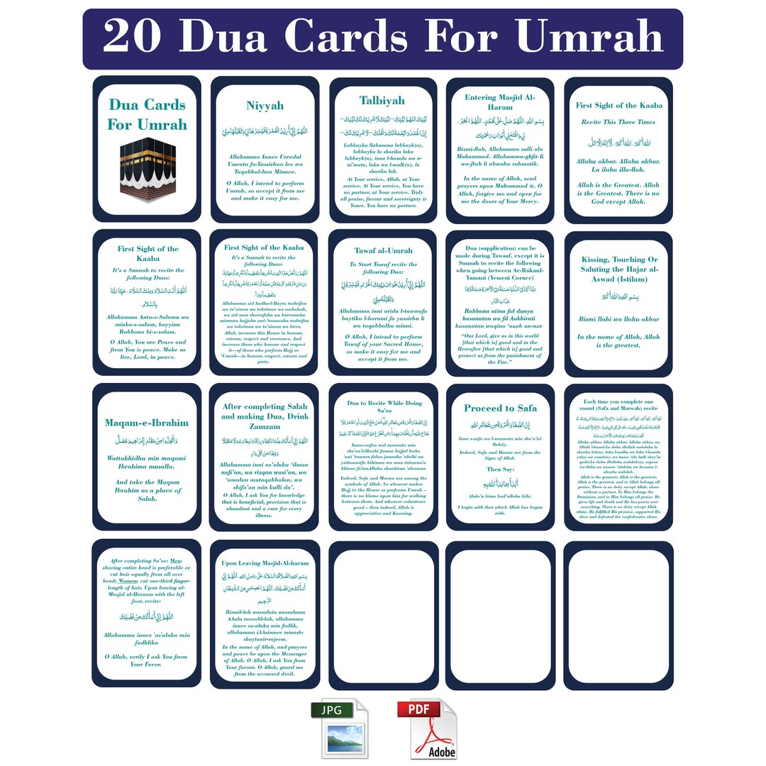 Dua Cards Umrah Vertical A4 Page | Flash Card Arabic English | Printable PDF | | Instant ...