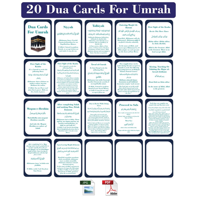Dua Cards Umrah Vertical A4 Page Flash Card Arabic English Printable PDF Instant Download Umrah ...
