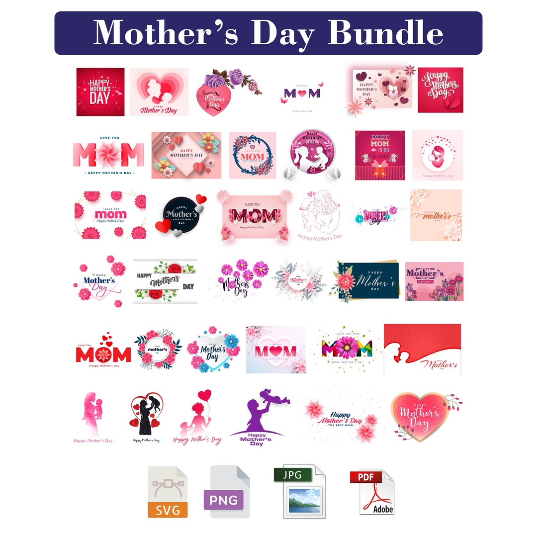 Mother's Day SVG PDF PNG Download Bundle of 36 Files - Etsy