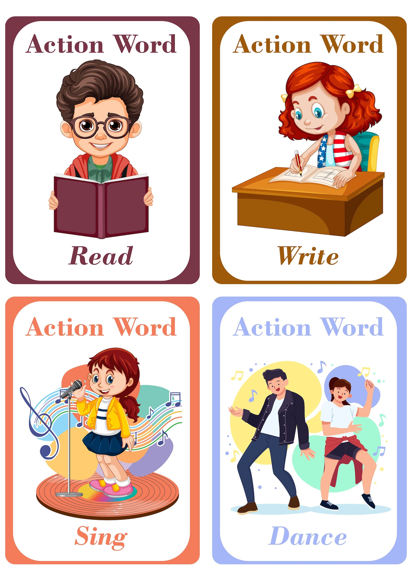 Action Words Flash Cards for Kids - Educational Flashcards for Learning ...