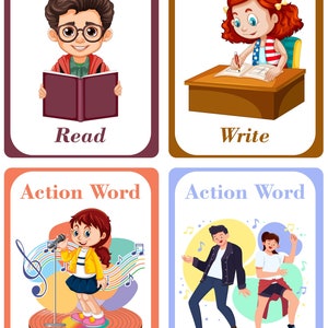 Action Words Flash Cards for Kids Educational Flashcards for Learning ...