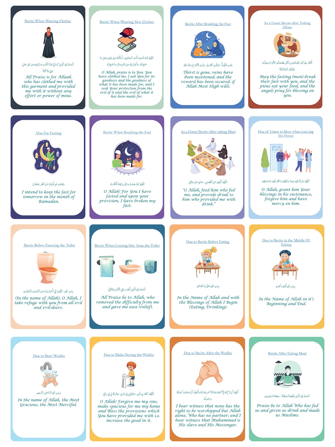 40 Dua Cards for Kids Daily Flash Card Arabic and English Printable PDF ...