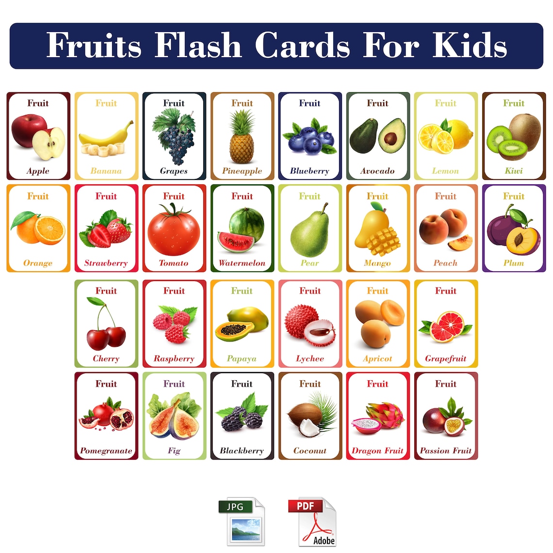 Printable Fruit Flash Cards | Educational Game (PDF & JPG) - Etsy
