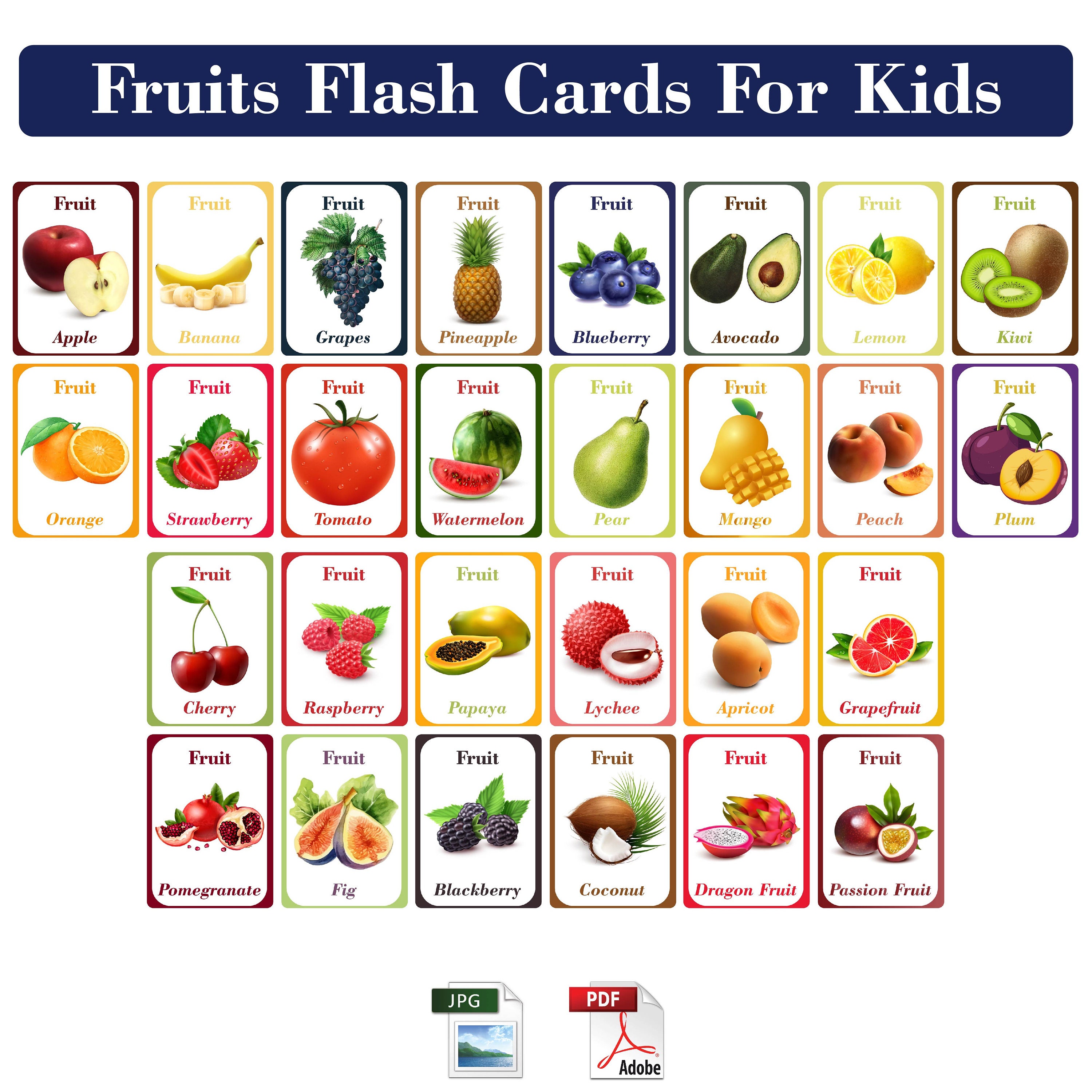 Printable Fruit Flash Cards | Educational Game (PDF & JPG) - Etsy