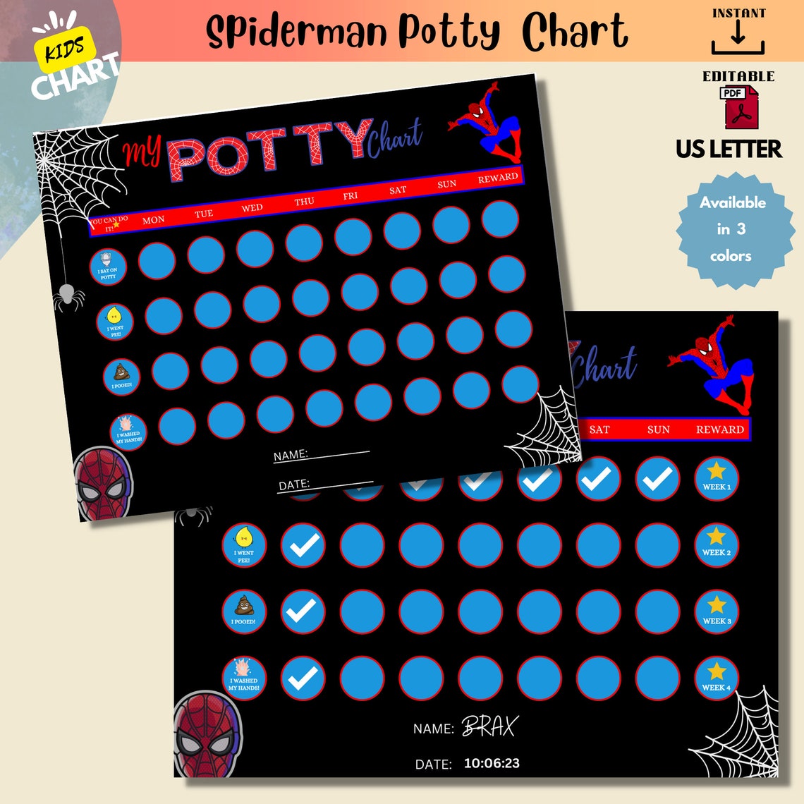 Spiderman Potty Chartspidey Potty Training Chartkids Reward - Etsy