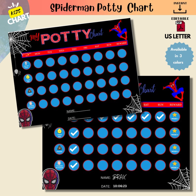 Spiderman Potty Chart|spidey Potty Training Chart|kids Reward Chart ...