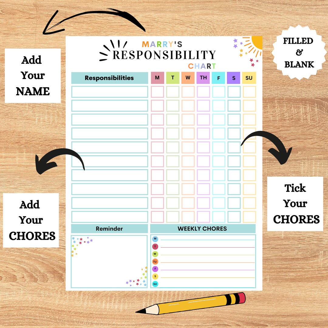 Responsibility Chore Chart for Kids,kids Chore Chart,behavior Chart ...
