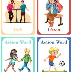 Action Verb Flash Cards – Kids Learning, Printable (JPG & PDF) - Etsy