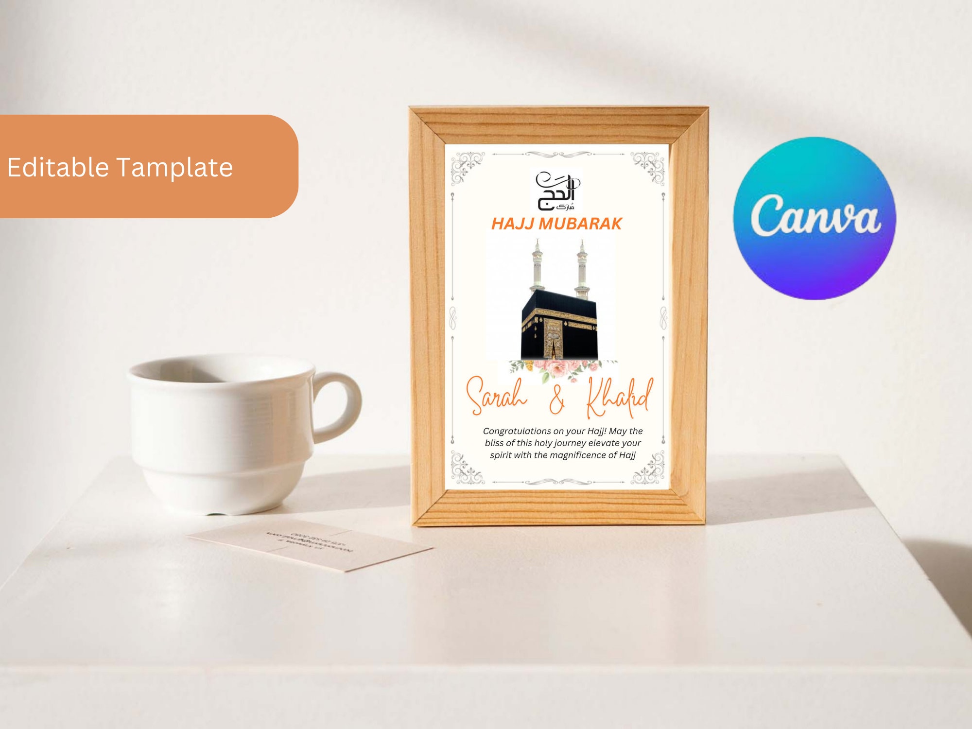 Editable Canva Hajj Mubarak Frame Gift 2024 Digital Download Elegant ...