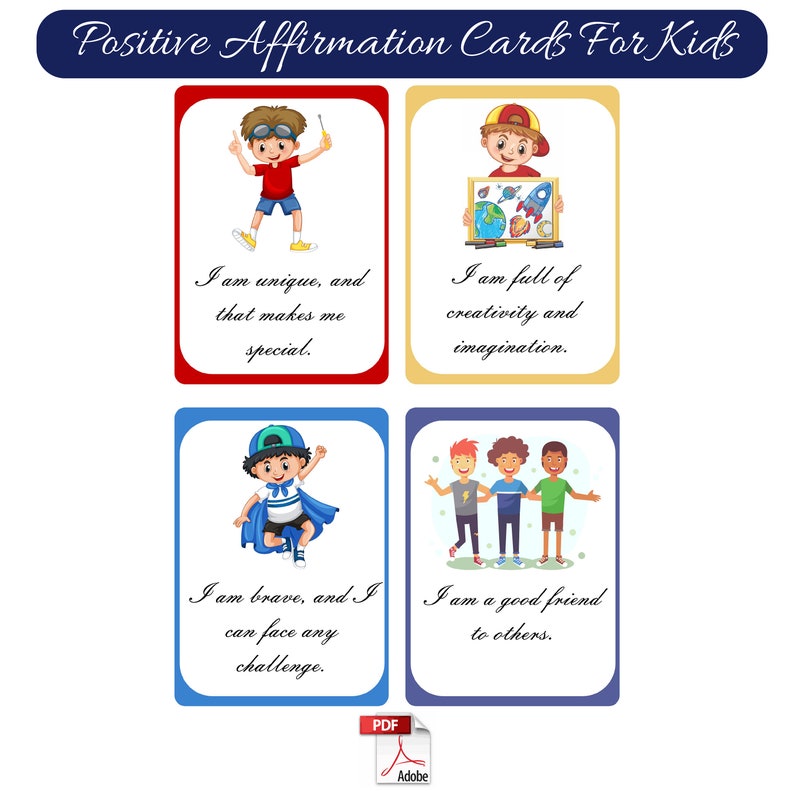 Positive Affirmations for Kids Printable PDF Cards - Etsy