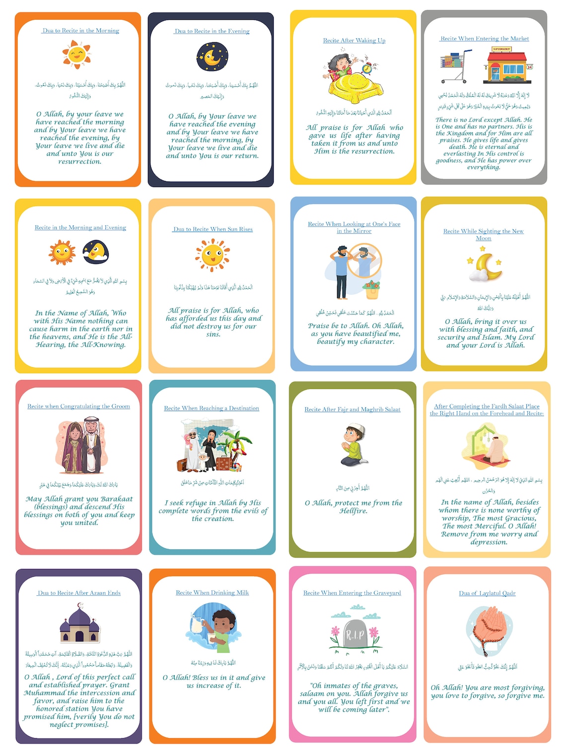 Kids' Dua Flash Cards: 40 Daily Islamic Prayers (printable PDF) - Etsy