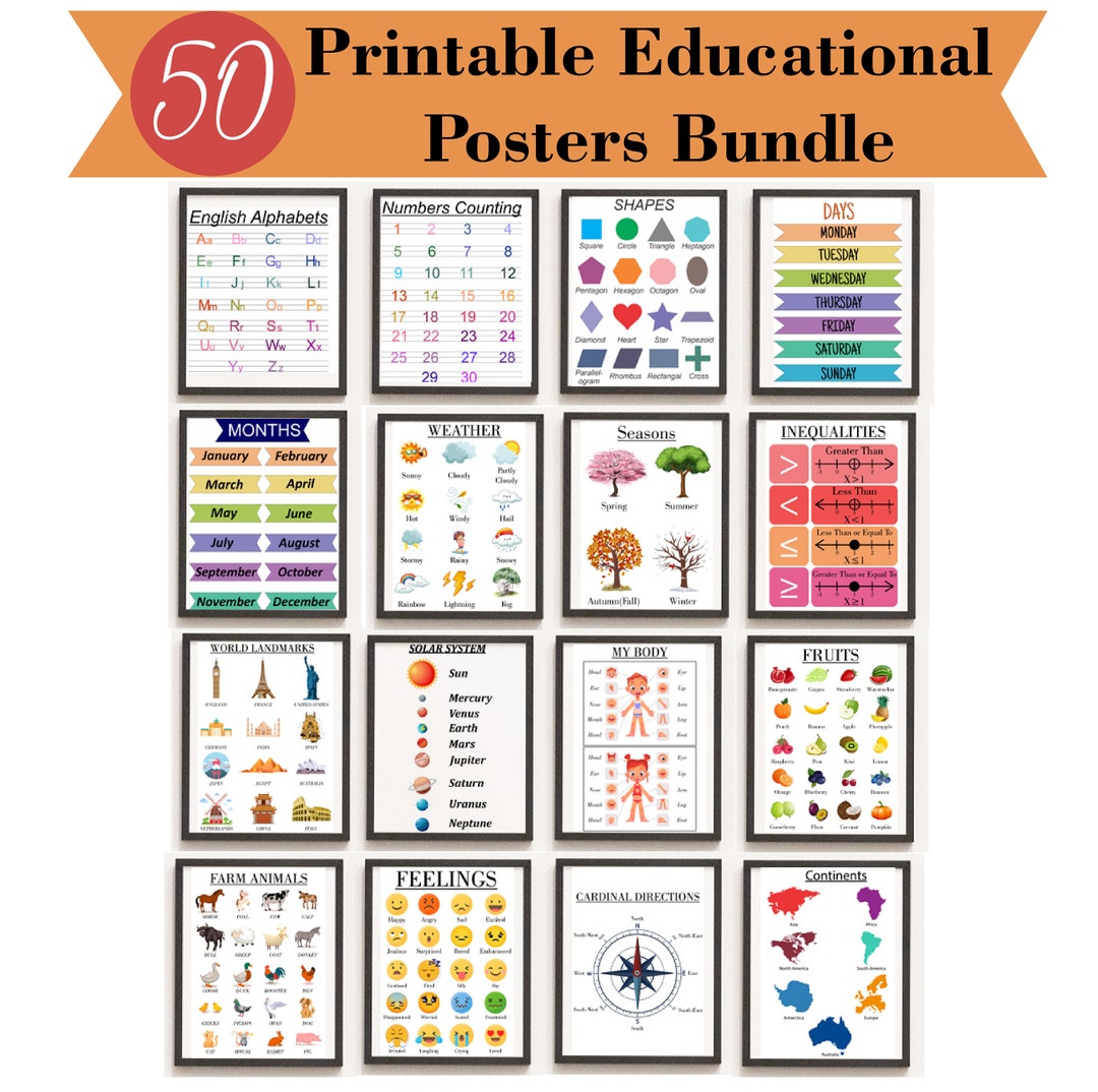 Kids Posters Bundle Set of 50 Engaging Educational Prints for Children ...