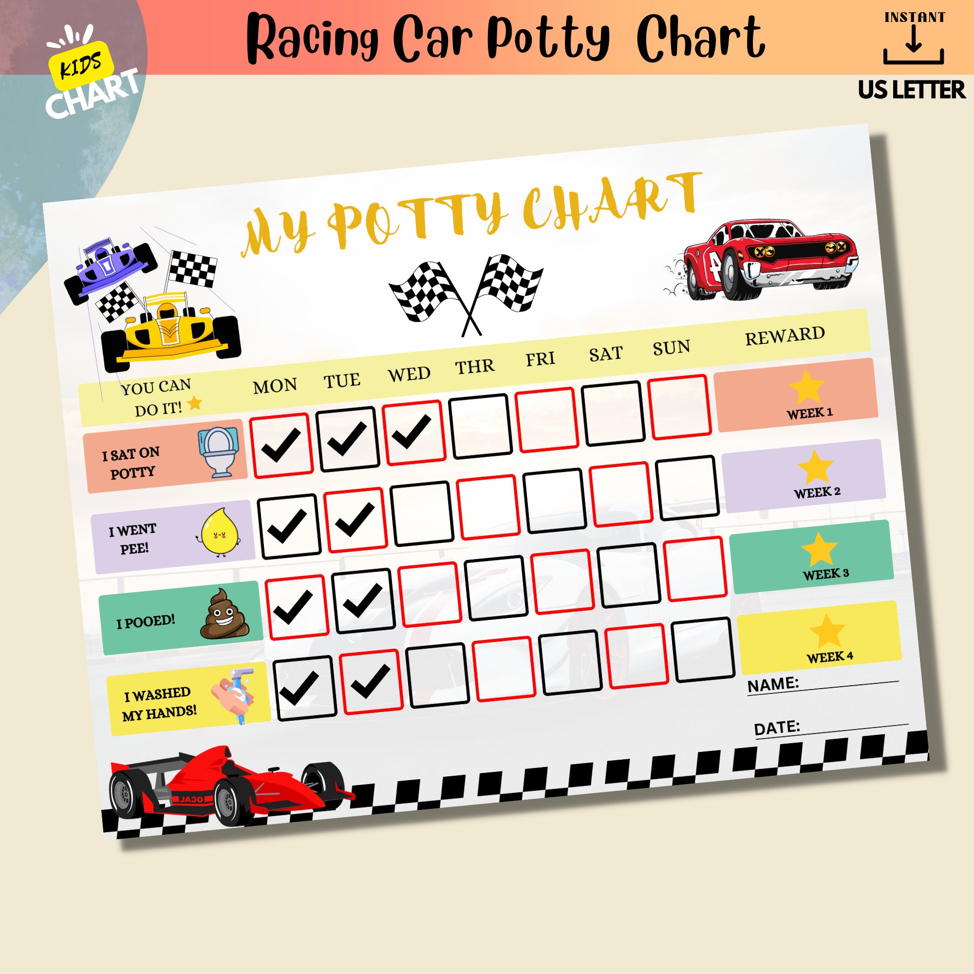 Editable Cars Potty Chart|printable CARS POTTY Chart |racing Cars Potty ...