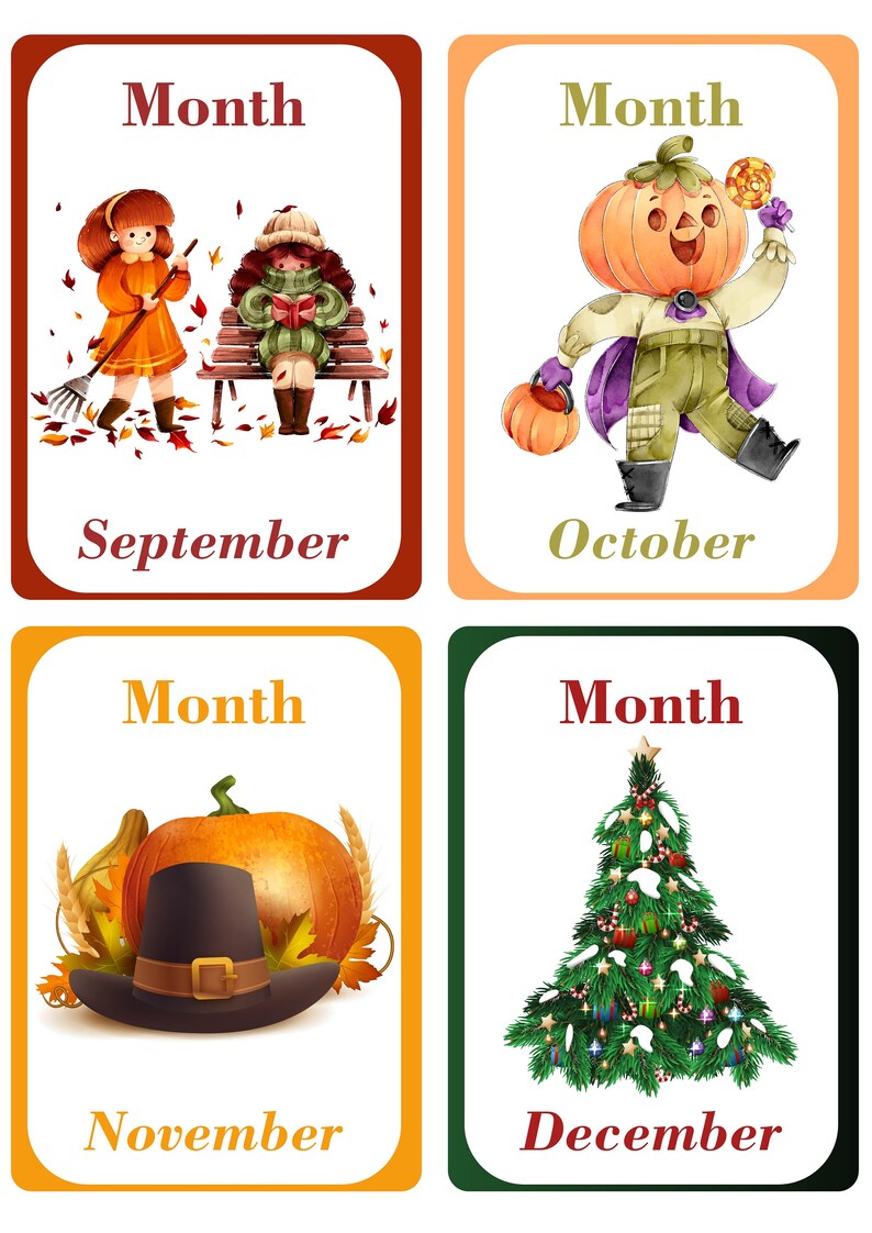 Months of the Year Flash Cards for Kids - Educational Printable - Etsy