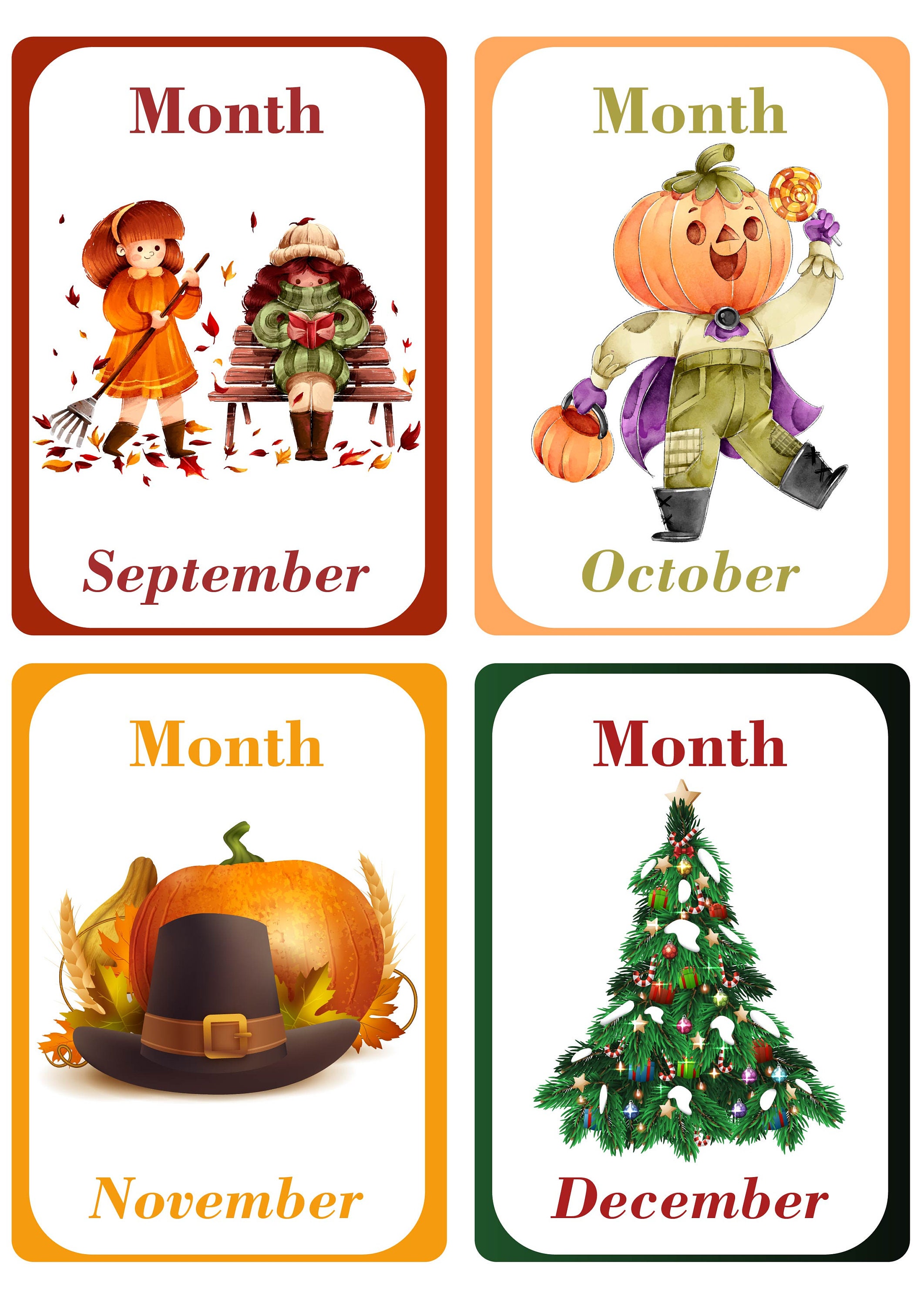 Months of the Year Flash Cards for Kids Educational Printable - Etsy