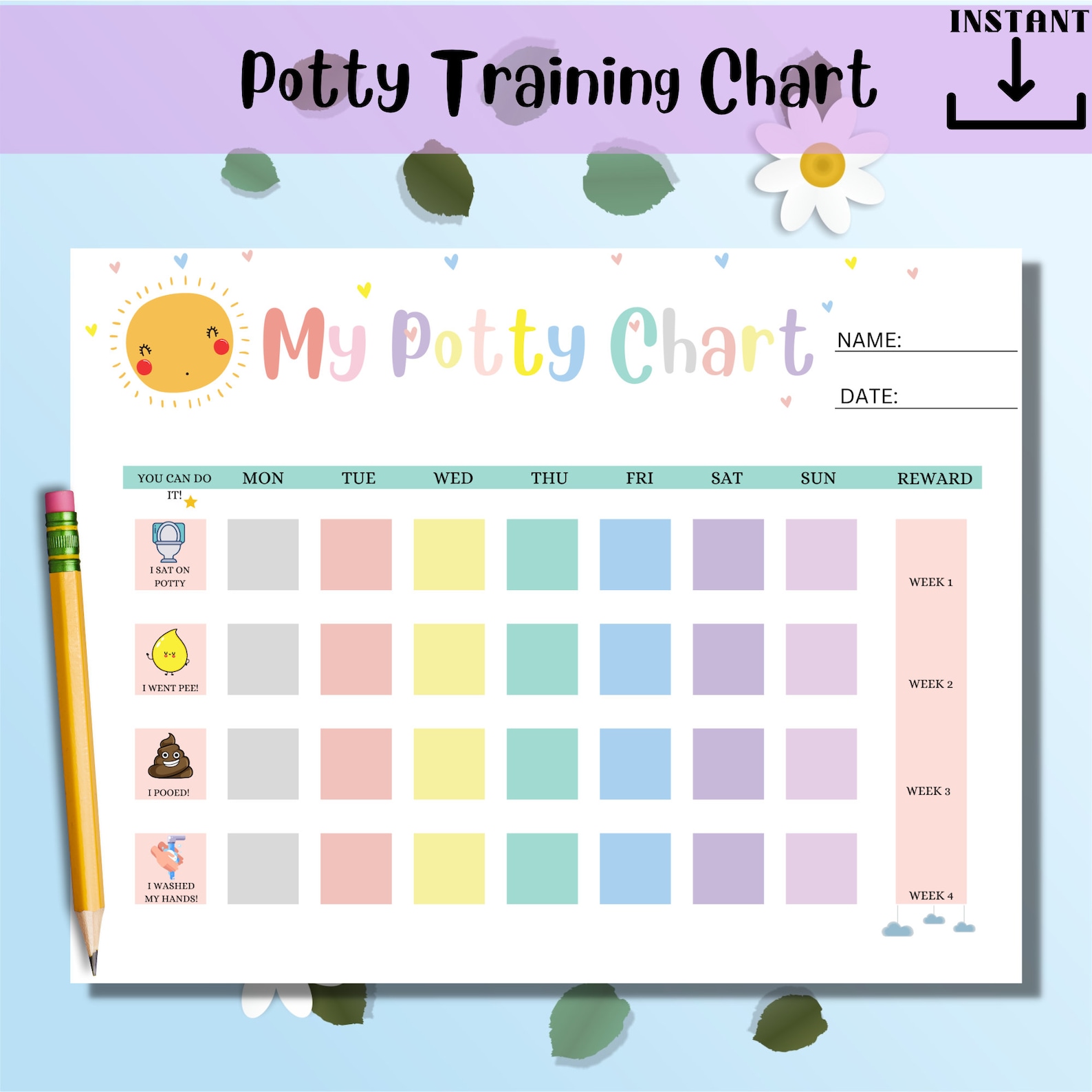 Editable Potty Chart Potty Training Chartcustom Sticker Chartpotty ...