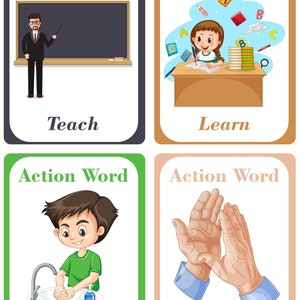 Action Words Flash Cards for Kids - Educational Flashcards for Learning ...