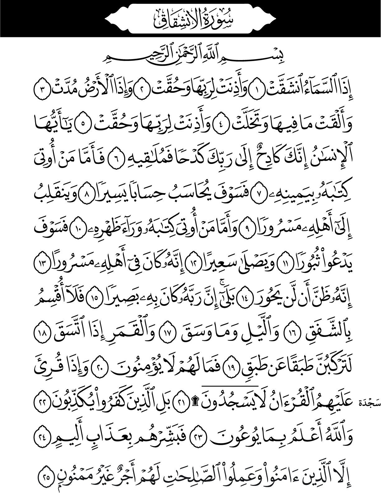 Surah Al Inshiqaq 84 سورة الانشقاق Full Surah in Pdf, SVG, EPS ...