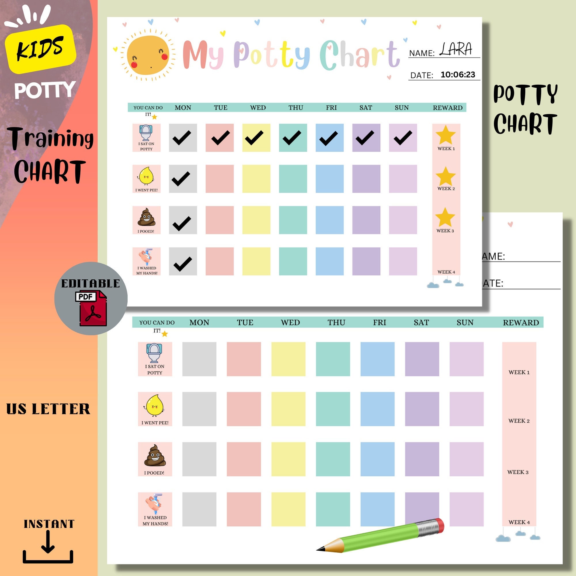 Editable Potty Chart Potty Training Chartcustom Sticker Chartpotty ...