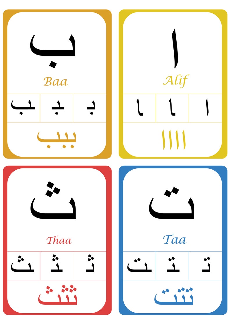 Arabic Alphabet Words Characters Flash Cards, Islamic Quran Learning ...