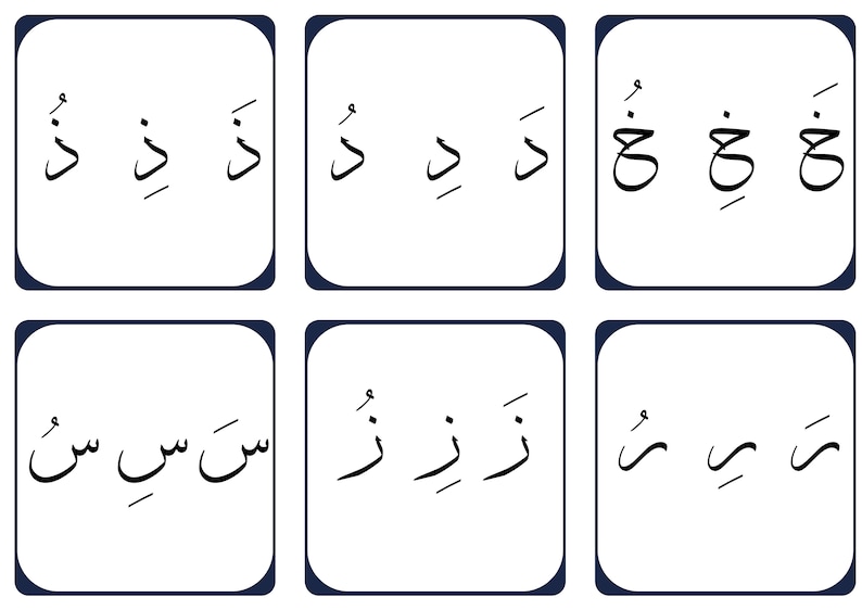 Arabic Alphabets Flash Cards With Short Vowels - Digital Download - A4 ...