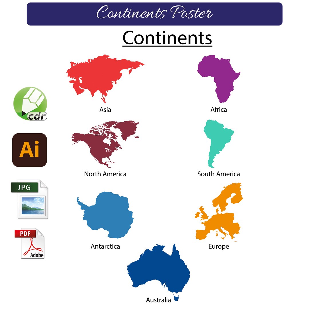 7 Continents Poster for Kids Printable PDF JPEG CDR Ai Early Learning ...