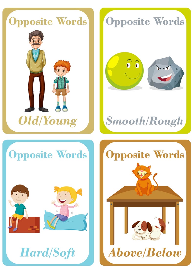 Opposite Words Flash Cards for Kids – Printable Educational Game (PDF ...
