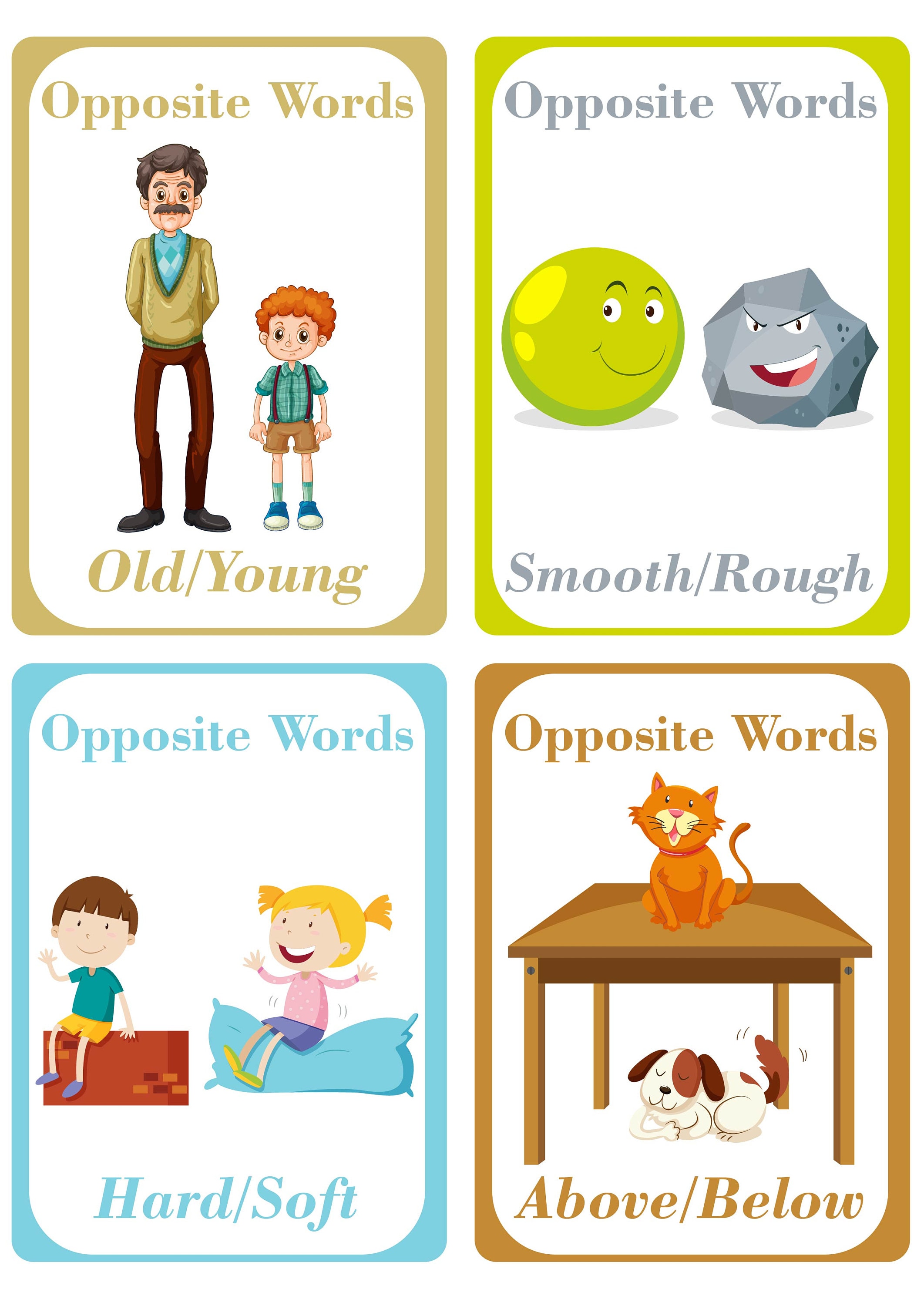 Opposite Words Flash Cards for Kids – Printable Educational Game (PDF ...