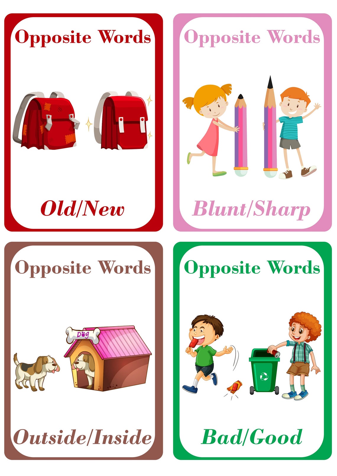 Opposite Words Flash Cards for Kids – Printable Educational Game (PDF ...
