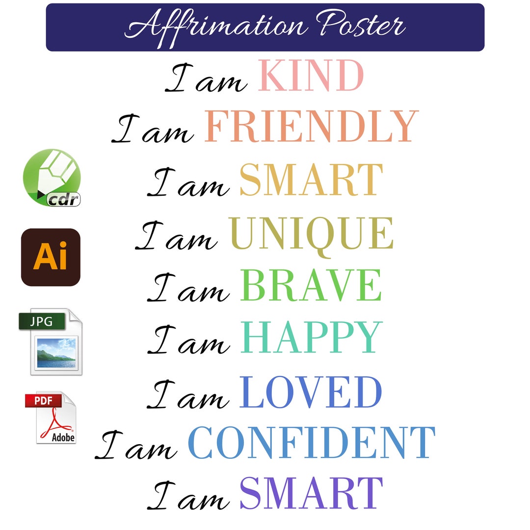 Affirmations Poster for Kids Printable PDF Cards I Am (positive ...