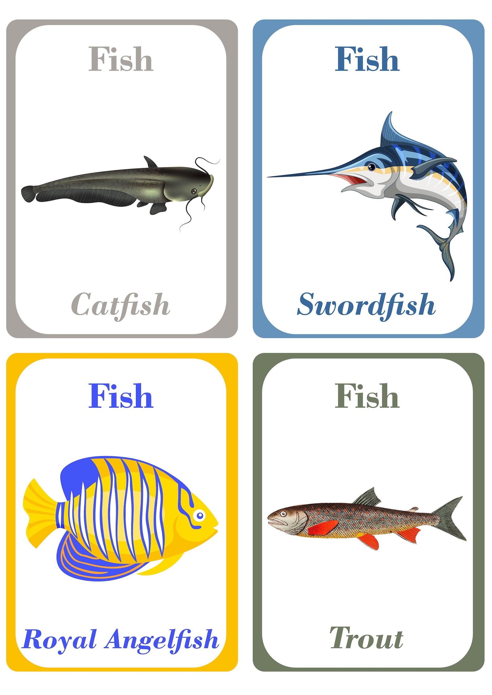 Educational Fish Flash Cards for Kids Fun Learning Tool 20 Unique ...