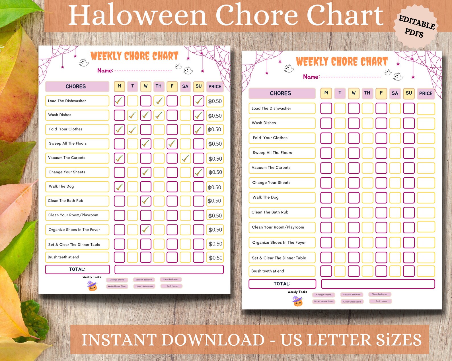 Printable Editable Kids Chore Chart Allowance Tracker Daily - Etsy