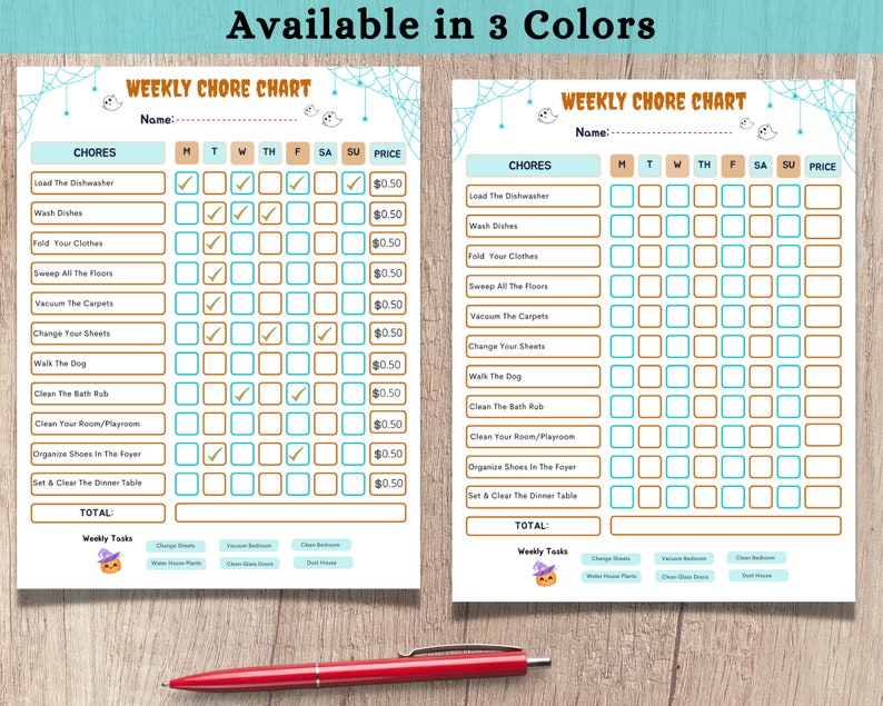 Printable Editable Kids Chore Chart Allowance Tracker Daily - Etsy