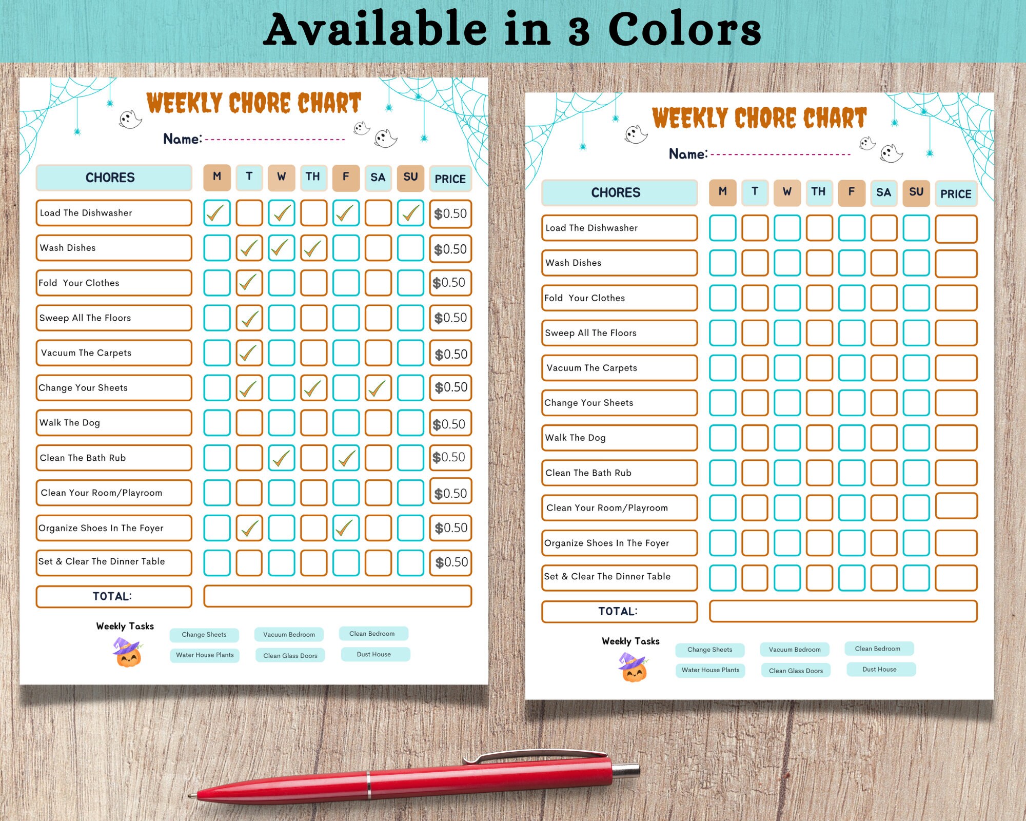 Printable Editable Kids Chore Chart Allowance Tracker Daily - Etsy