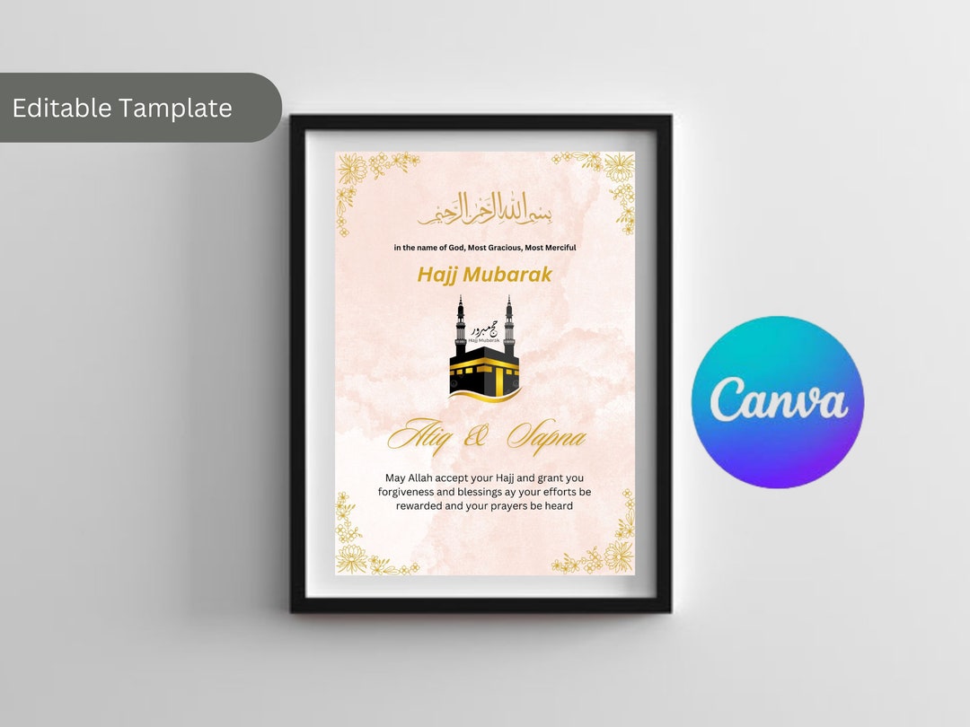 Editable Canva Hajj Mubarak Frame Gift - 2024 Digital Download Elegant ...