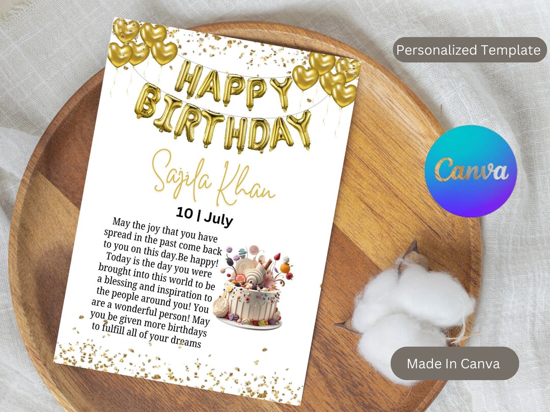 Editable Birthday Wishes Card - Canva Template - Customizable Happy ...