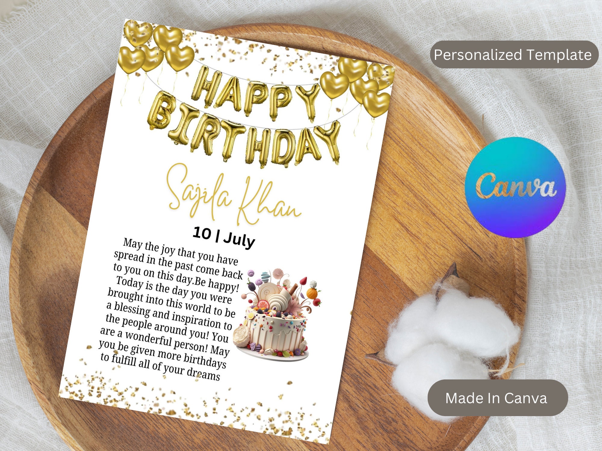Editable Birthday Card Template - DIY Canva Design (digital Download ...
